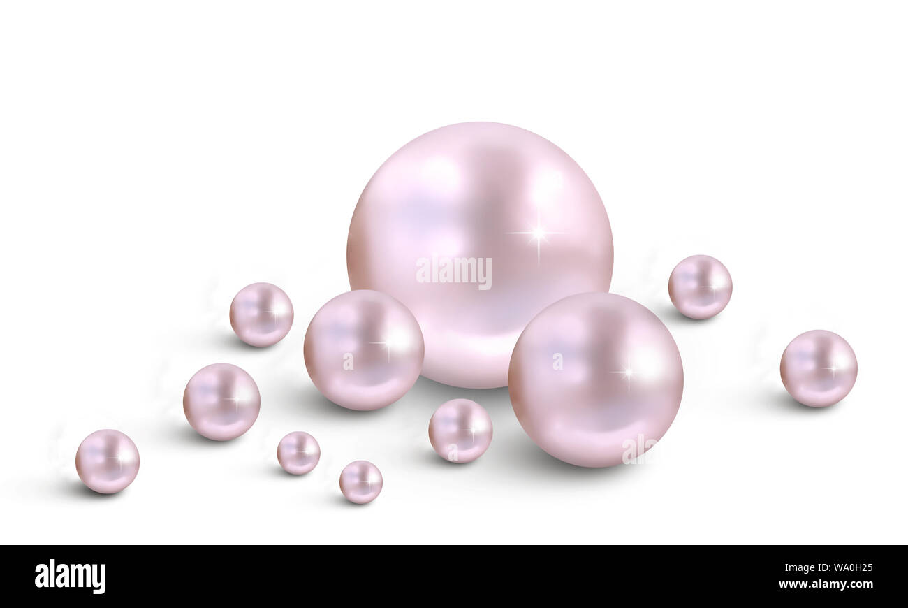 Pearl nacre background with many small and large pink pearls isolated ...
