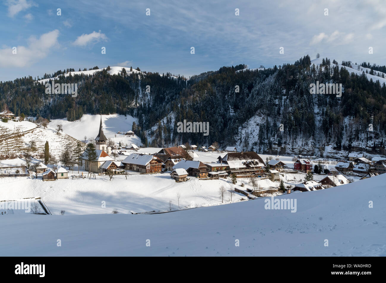 Winter in Trub Dorf im tiefverschneiten Emmental Stock Photo - Alamy
