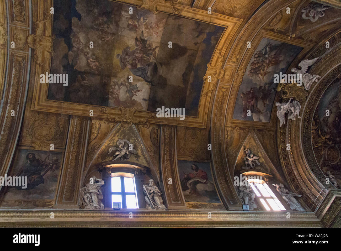Italy, Rome - April 15 2017: the view of ceiling frescoes in the Jesus ...