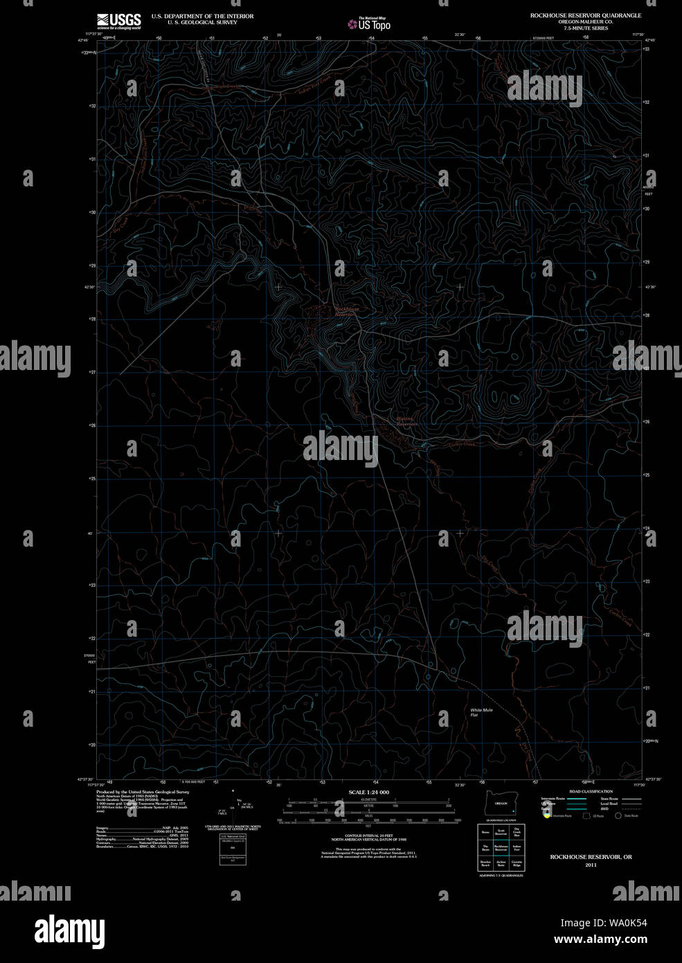USGS Topo Map Oregon Rockhouse Reservoir 20110922 TM Inverted ...