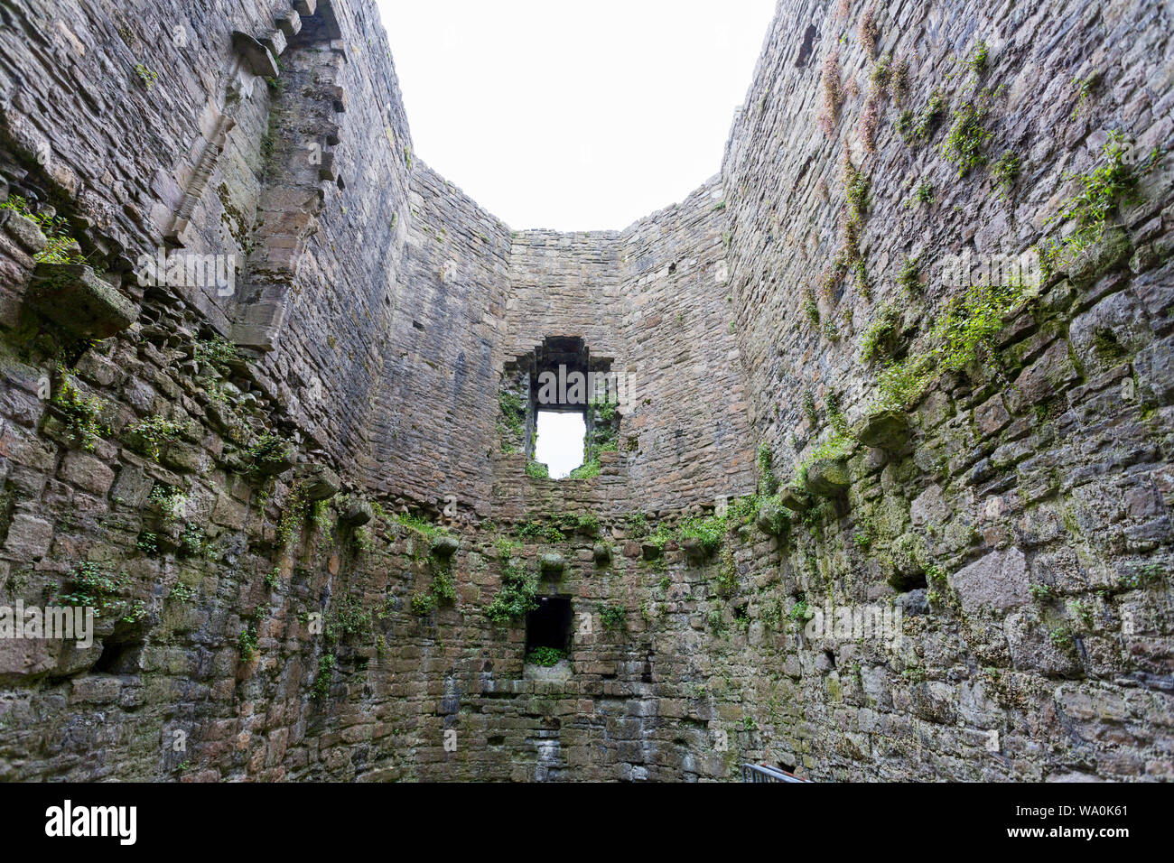 Inside one of the many turrets of the historic Beaumaris Castle ruins ...