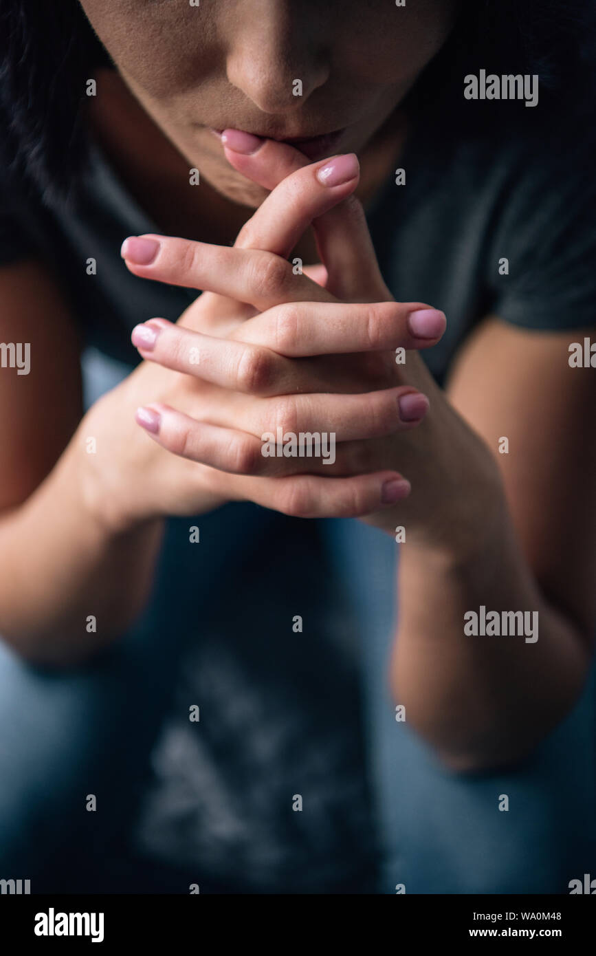 Cropped view woman clenched hi-res stock photography and images - Alamy