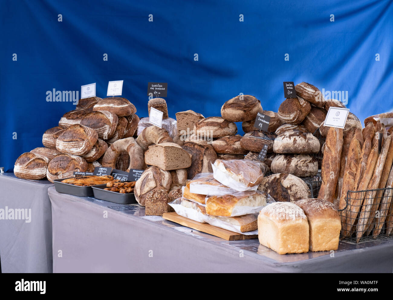 Bread on market stall, crusty craft artisan bread Stock Photo - Alamy