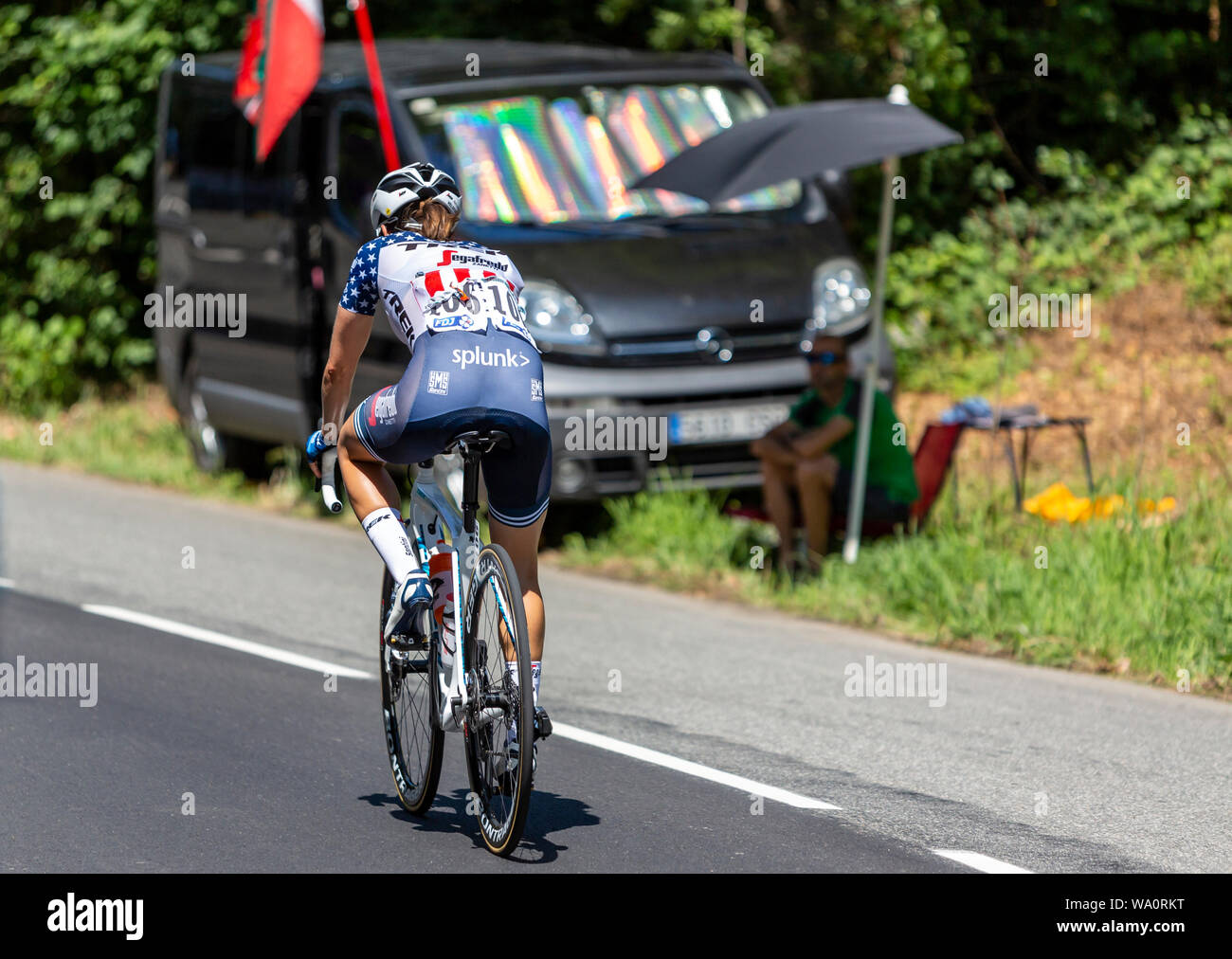 Bosdarros, France - July 19, 2019: The American female cyclist Ruth ...