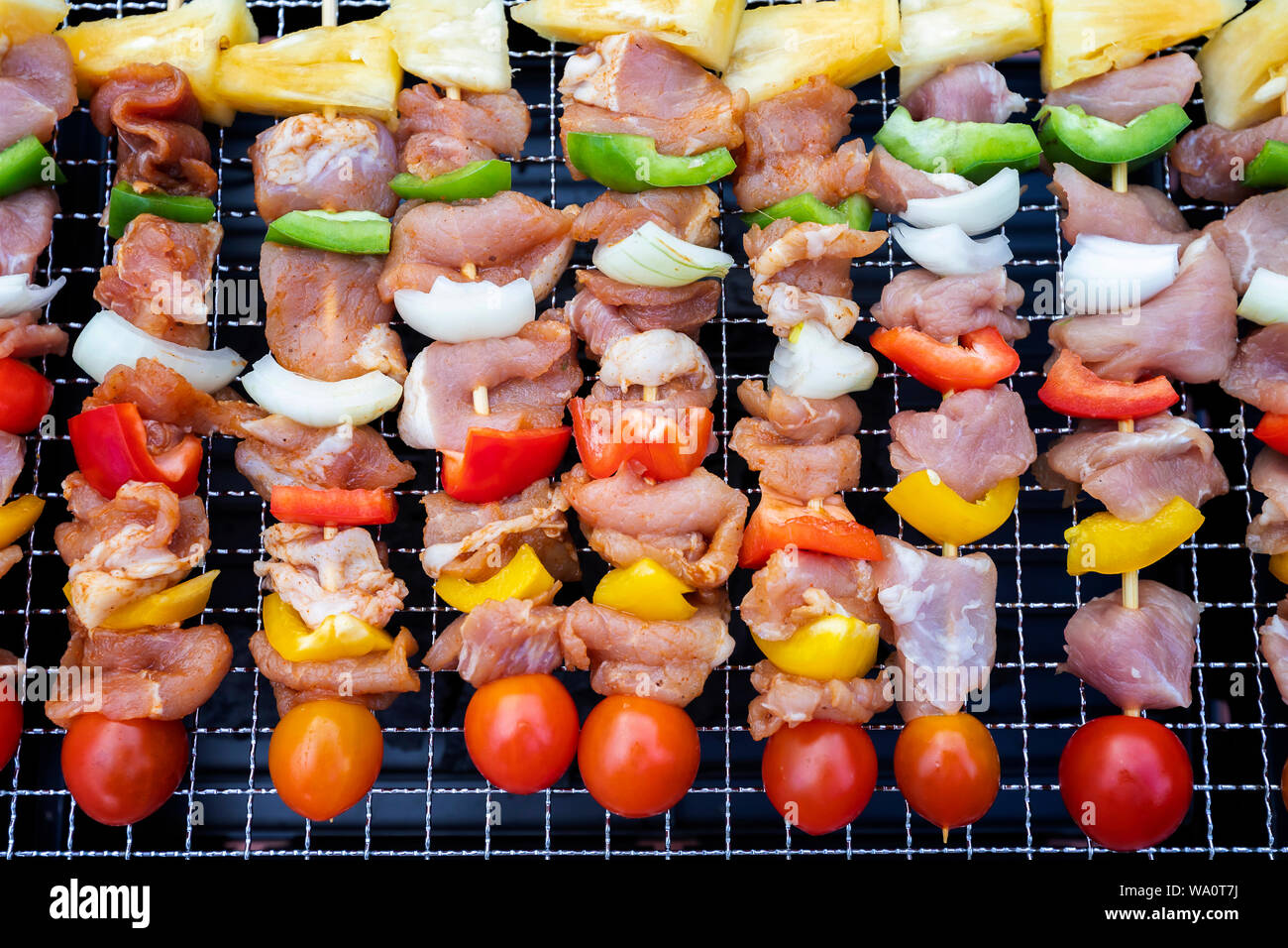 Assorted delicious barbecue with meat and vegetable on the stove Stock ...