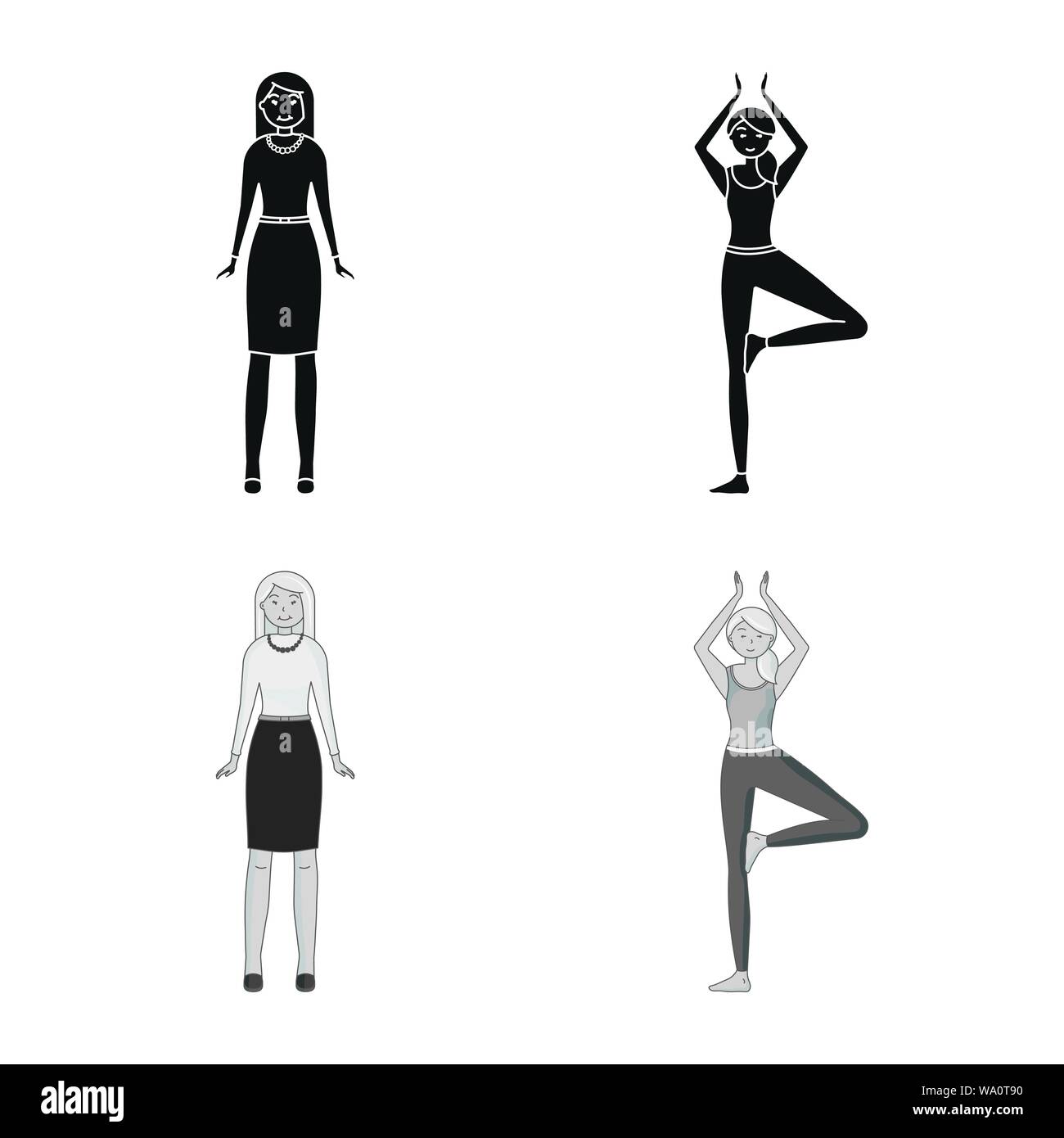 Isolated object of posture and mood sign. Set of posture and female ...