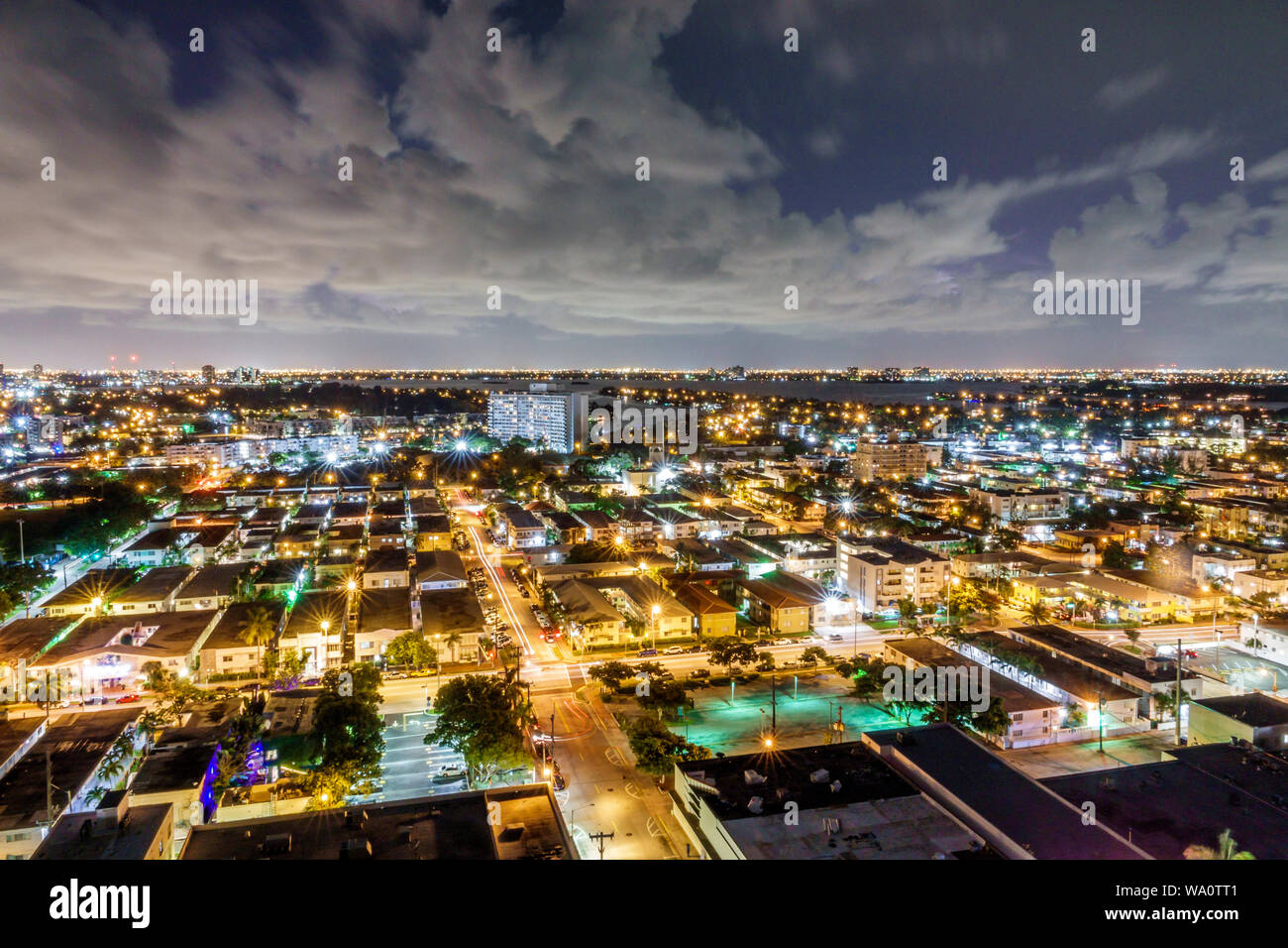 Miami Beach Florida,North Beach,aerial overhead view from above,night ...