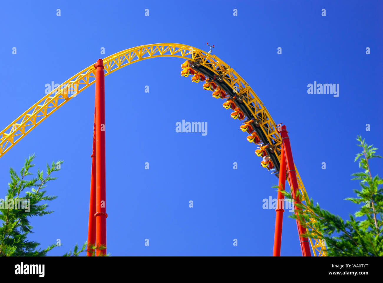 part of the loop on the roller coaster during the passage of carts ...