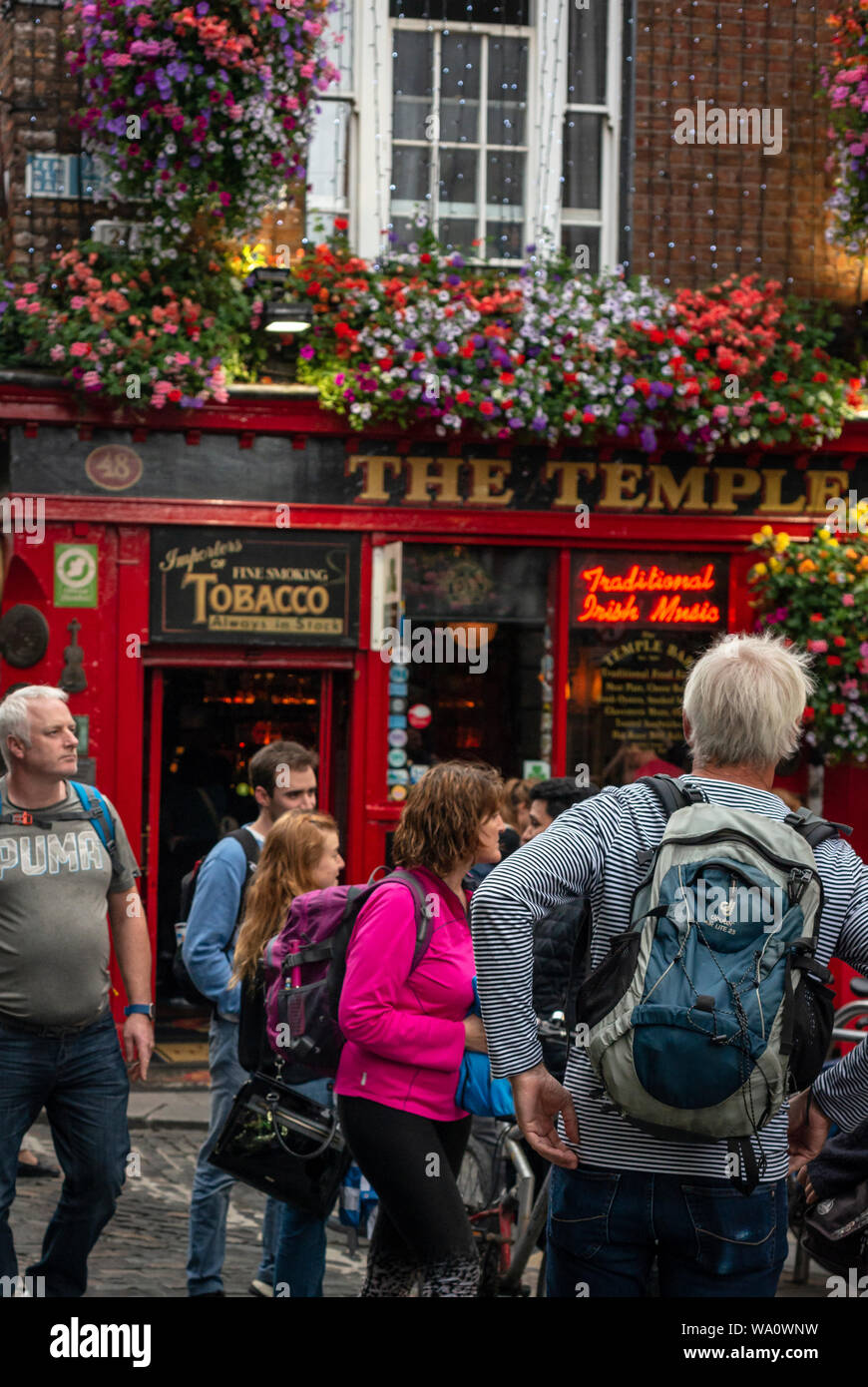 Outside Temple Bar Dublin or Barra an Teampaill busy with tourists in ...