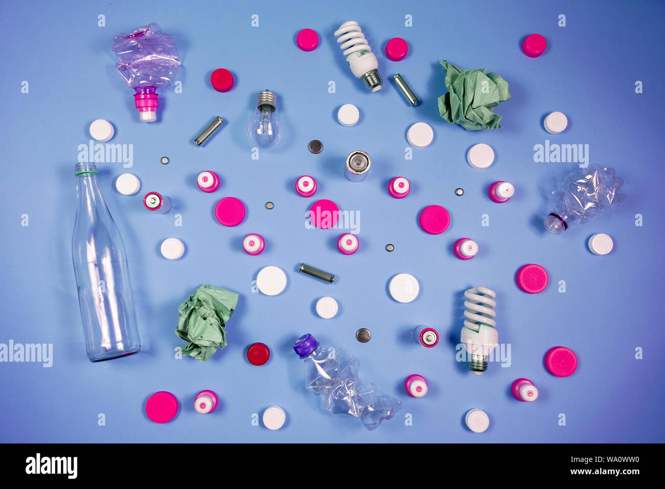 Trash and assorted garbage isolated on background, recycle concept ...