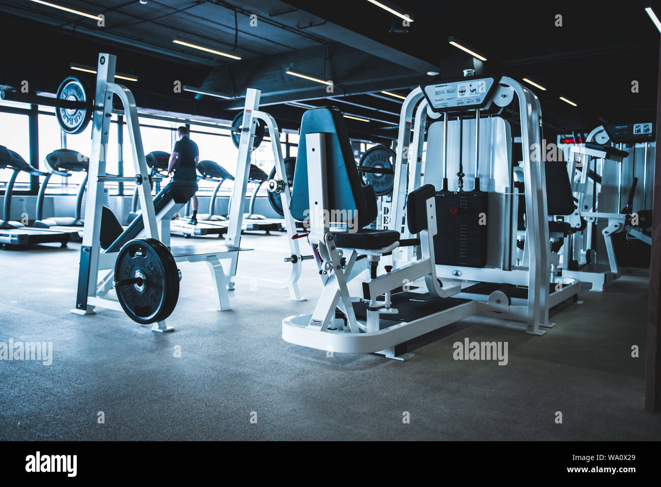 gym interior with equipment.fitness center interior Stock Photo - Alamy