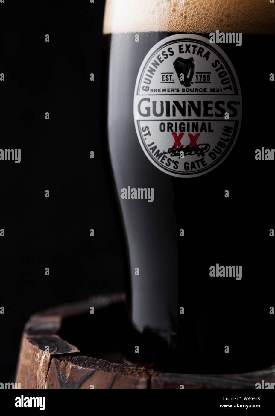 LONDON, UK - APRIL 27, 2018: Original glass of Guinness original stout ...