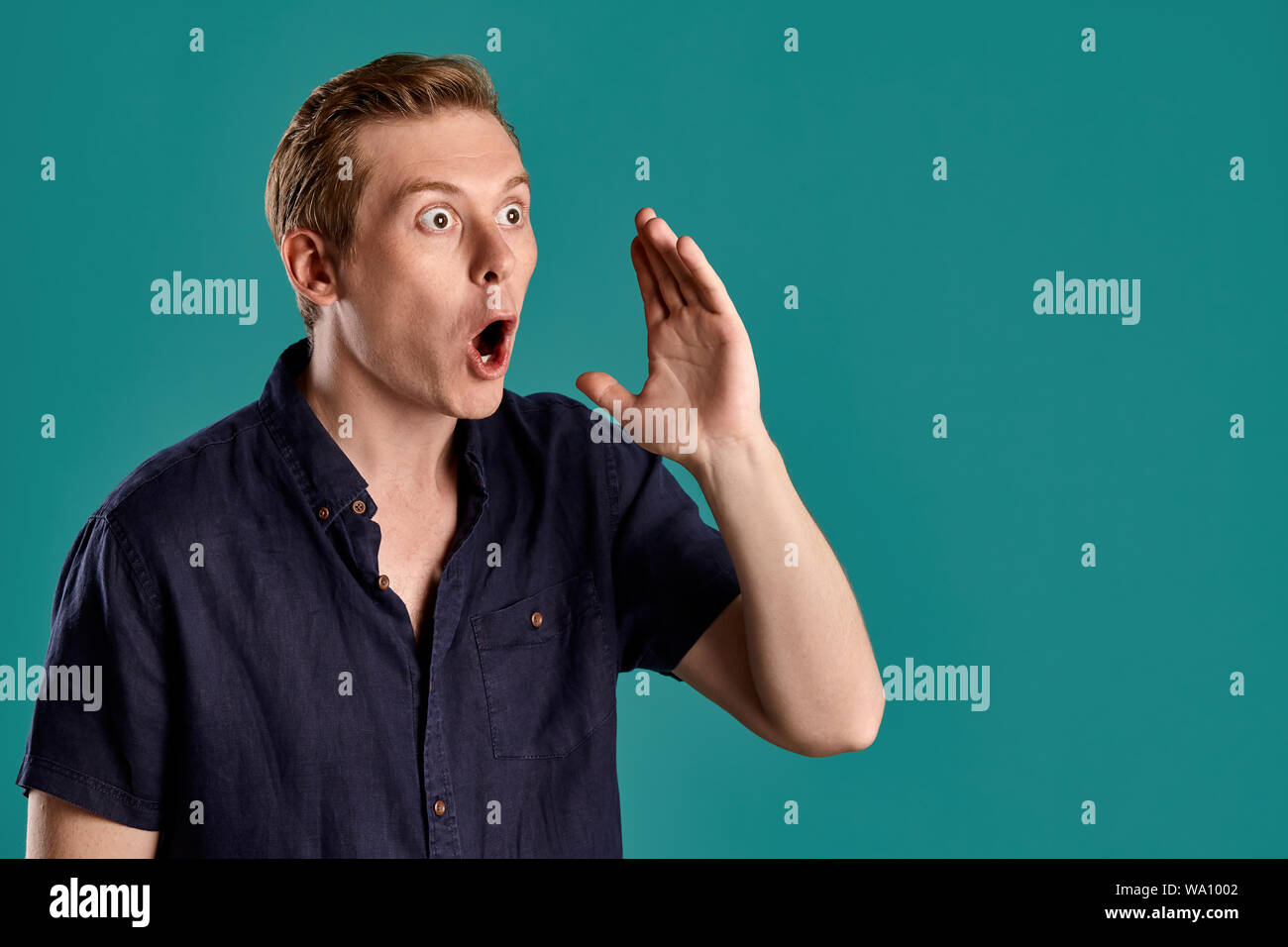 Close-up portrait of an adult good-looking ginger man in a stylish navy ...