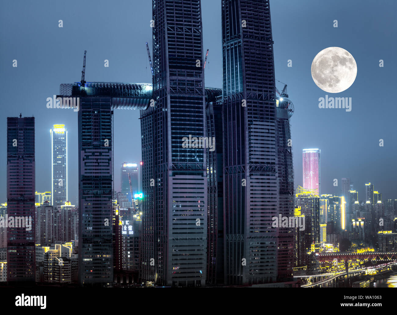 Chongqing urban construction moonlit raffles and building Stock Photo ...