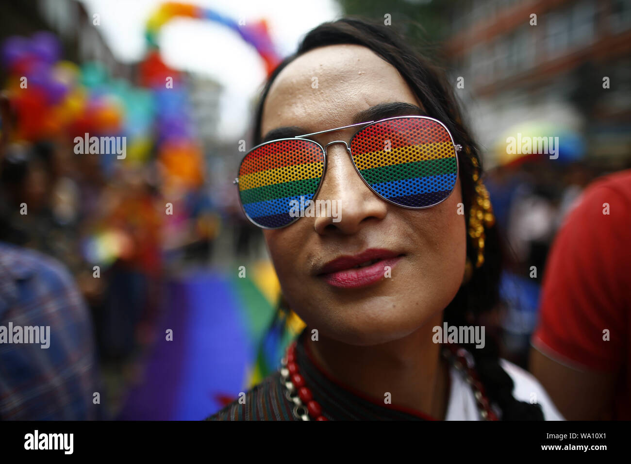 Kathmandu, Nepal. 16th Aug, 2019. Revelers take part in the pride ...