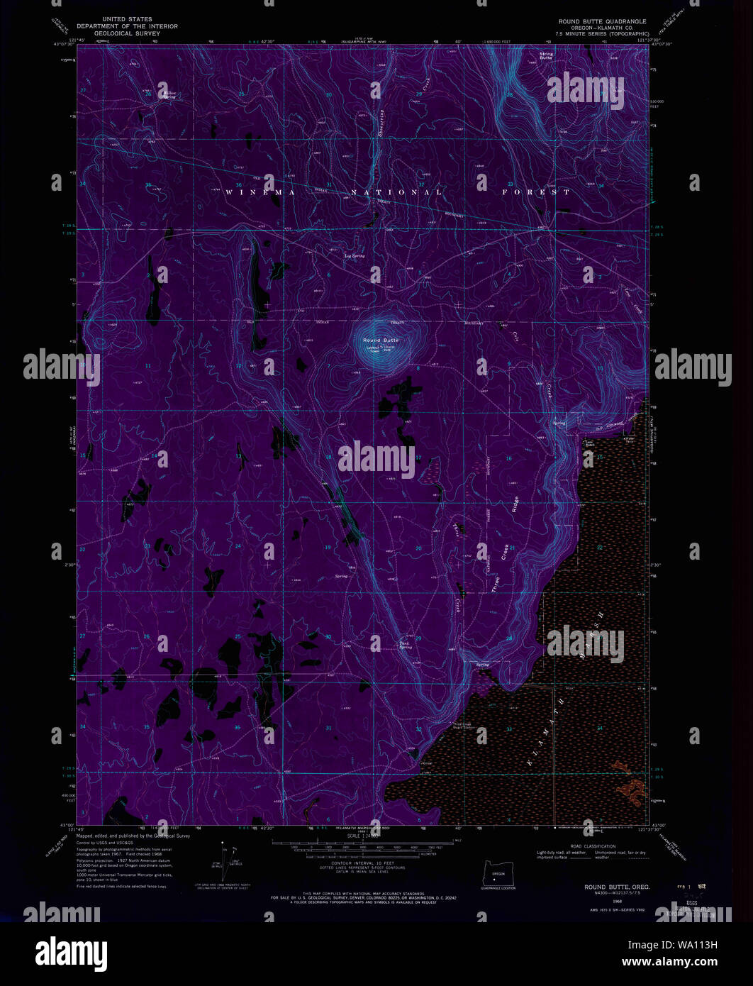 USGS Topo Map Oregon Round Butte 281331 1968 24000 Inverted Restoration ...