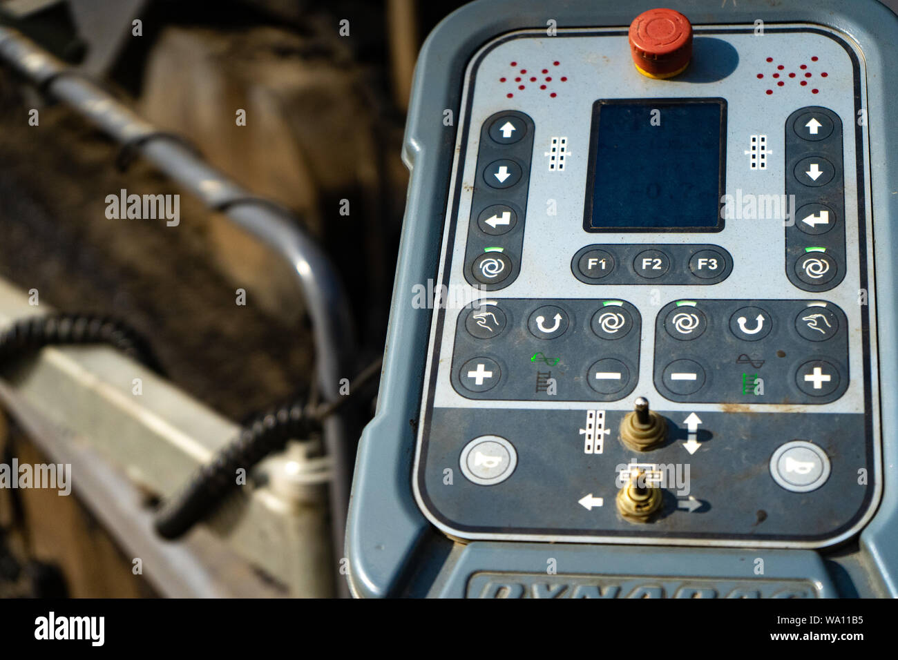 Chelyabinsk Region, Russia - August 2019. Paver control panel. Road ...
