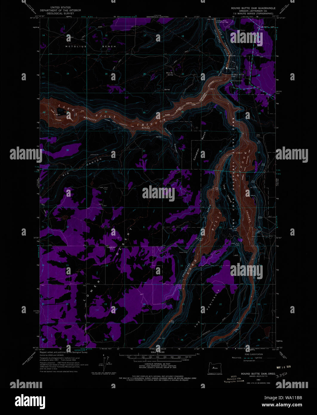 USGS Topo Map Oregon Round Butte Dam 281324 1962 24000 Inverted ...