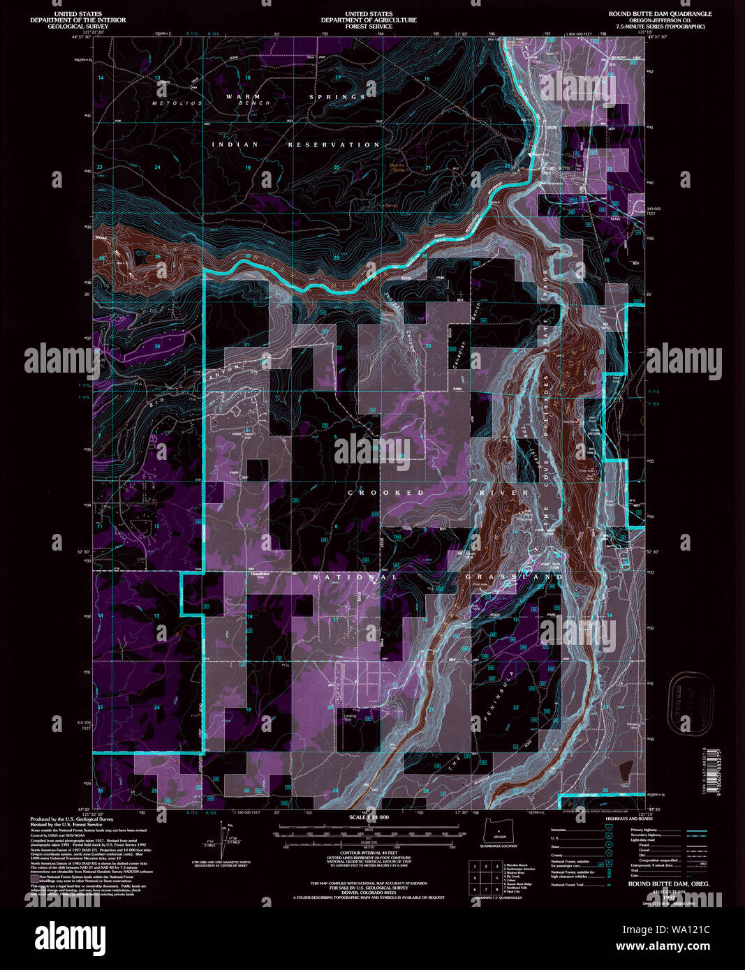USGS Topo Map Oregon Round Butte Dam 281329 1992 24000 Inverted ...
