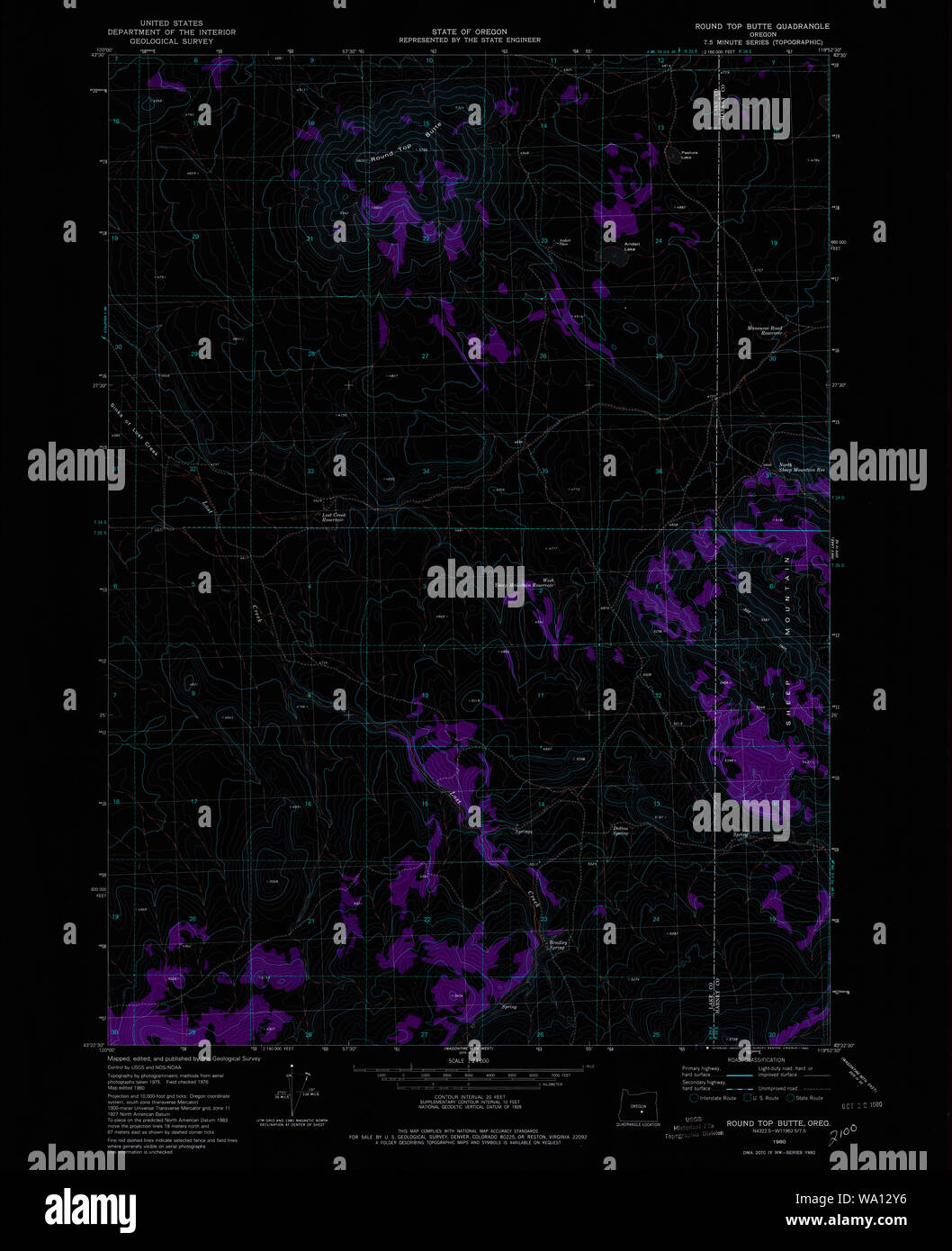 USGS Topo Map Oregon Round Top Butte 281336 1980 24000 Inverted ...
