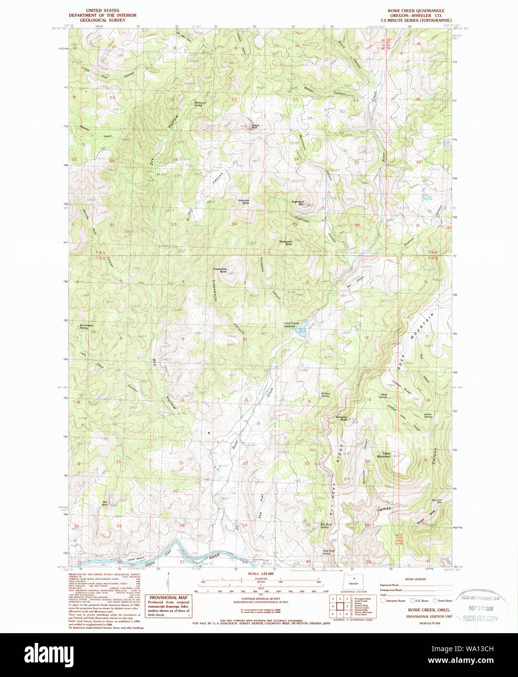 USGS Topo Map Oregon Rowe Creek 281337 1987 24000 Restoration Stock ...