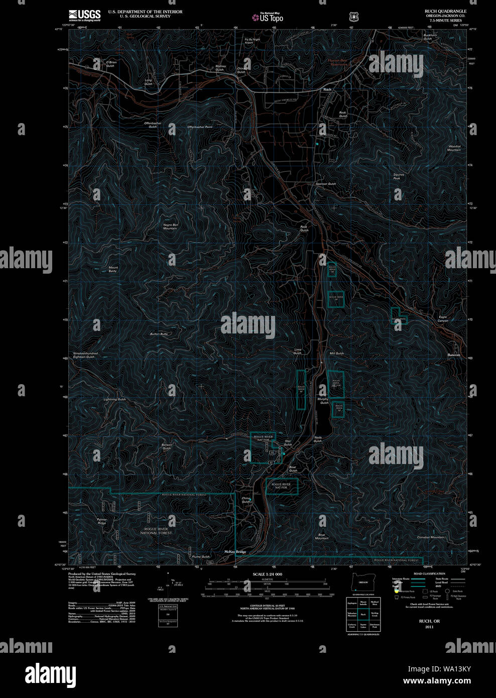USGS Topo Map Oregon Ruch 20110829 TM Inverted Restoration Stock Photo ...