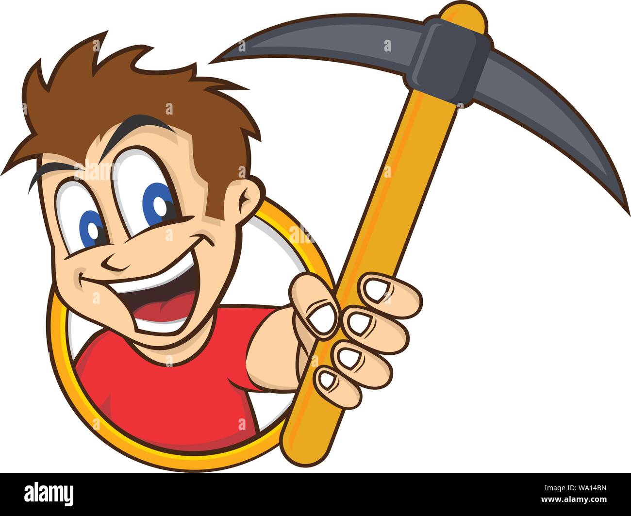 man holding pickaxe bitcoin mining crypto currency vector Stock Vector ...