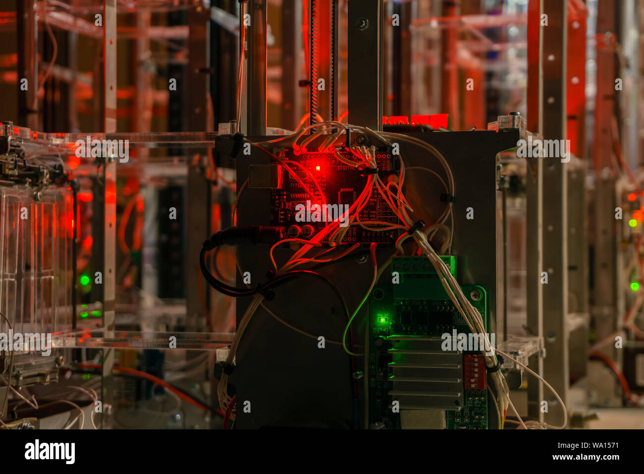 abstract background with some electronic equipment and designs with red ...