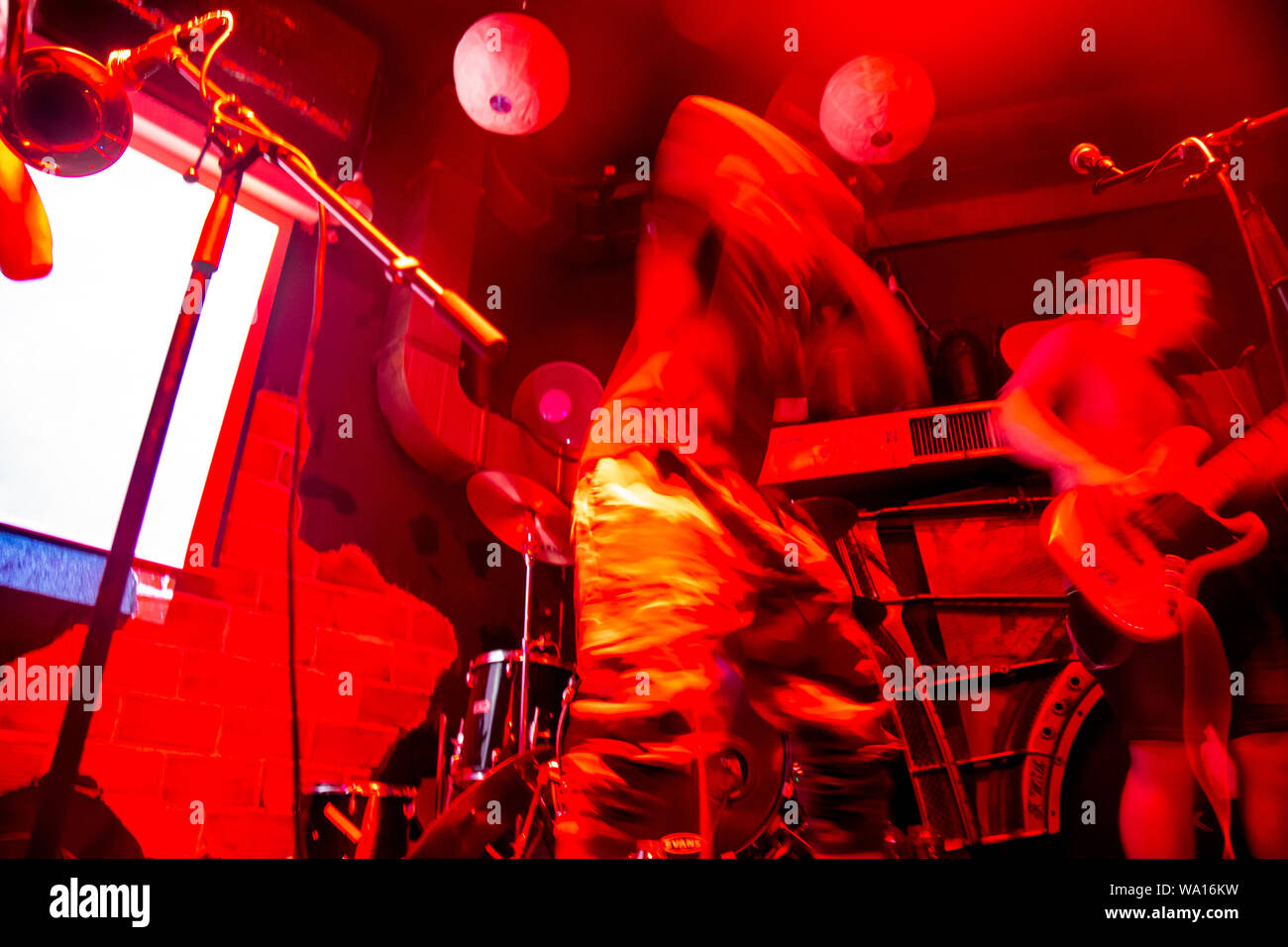 Musicians performing their music in city center night club bar Stock ...