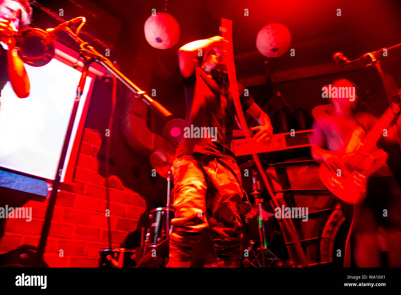 Musicians performing their music in city center night club bar Stock ...
