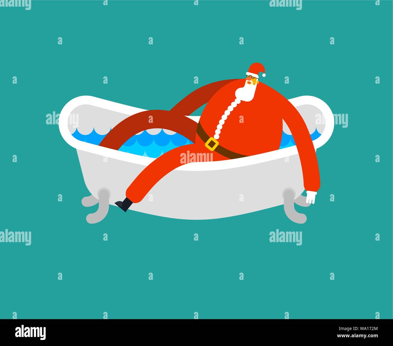 Santa in bath. Klaus is relaxing in bathtub. New year and christmas ...