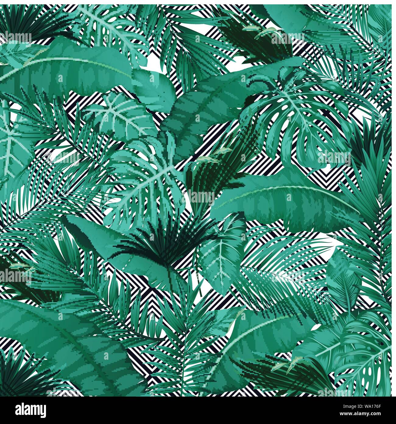 Tropical leaves forest on striped background Stock Vector Image & Art ...