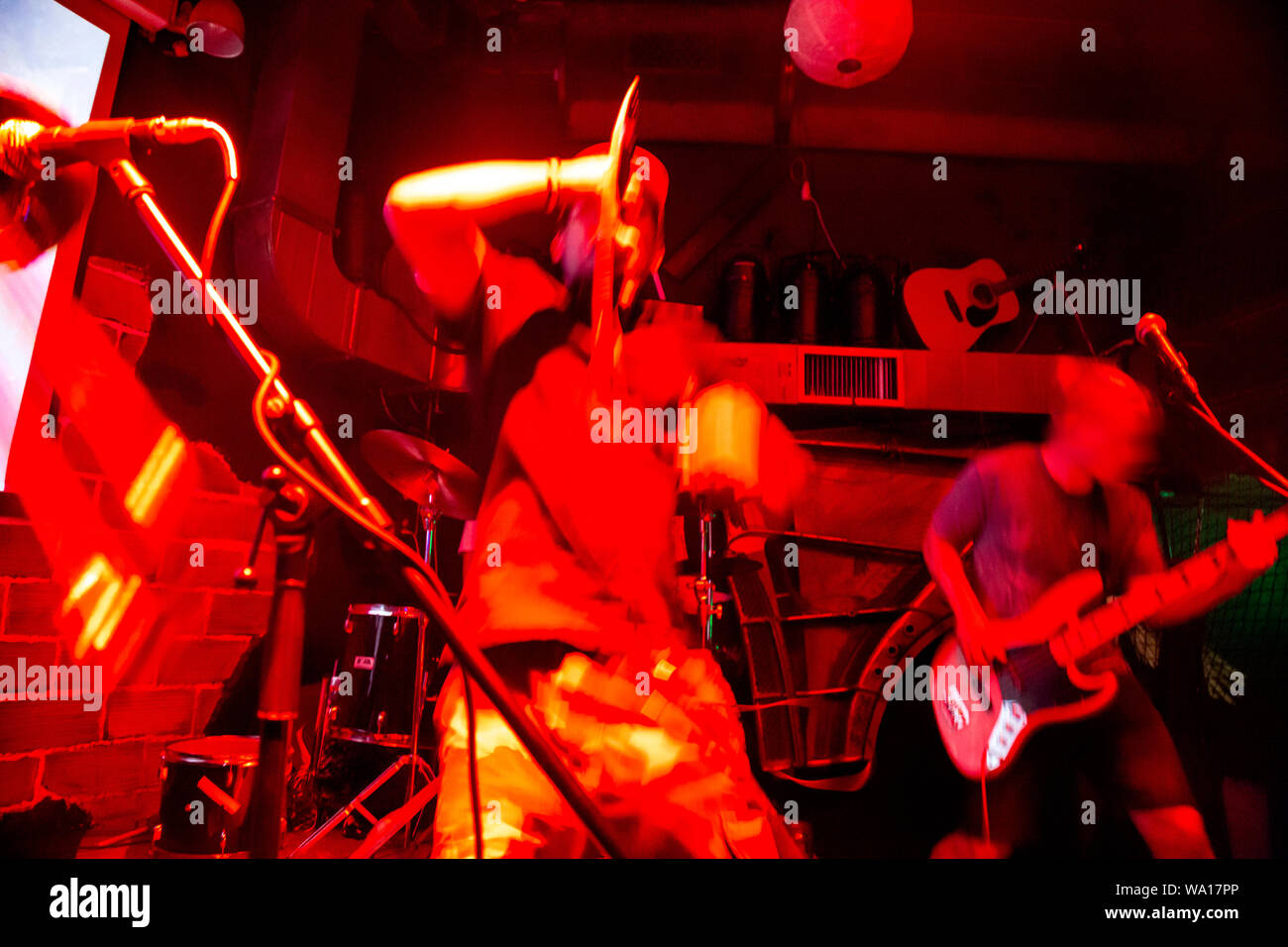 Musicians performing their music in city center night club bar Stock ...