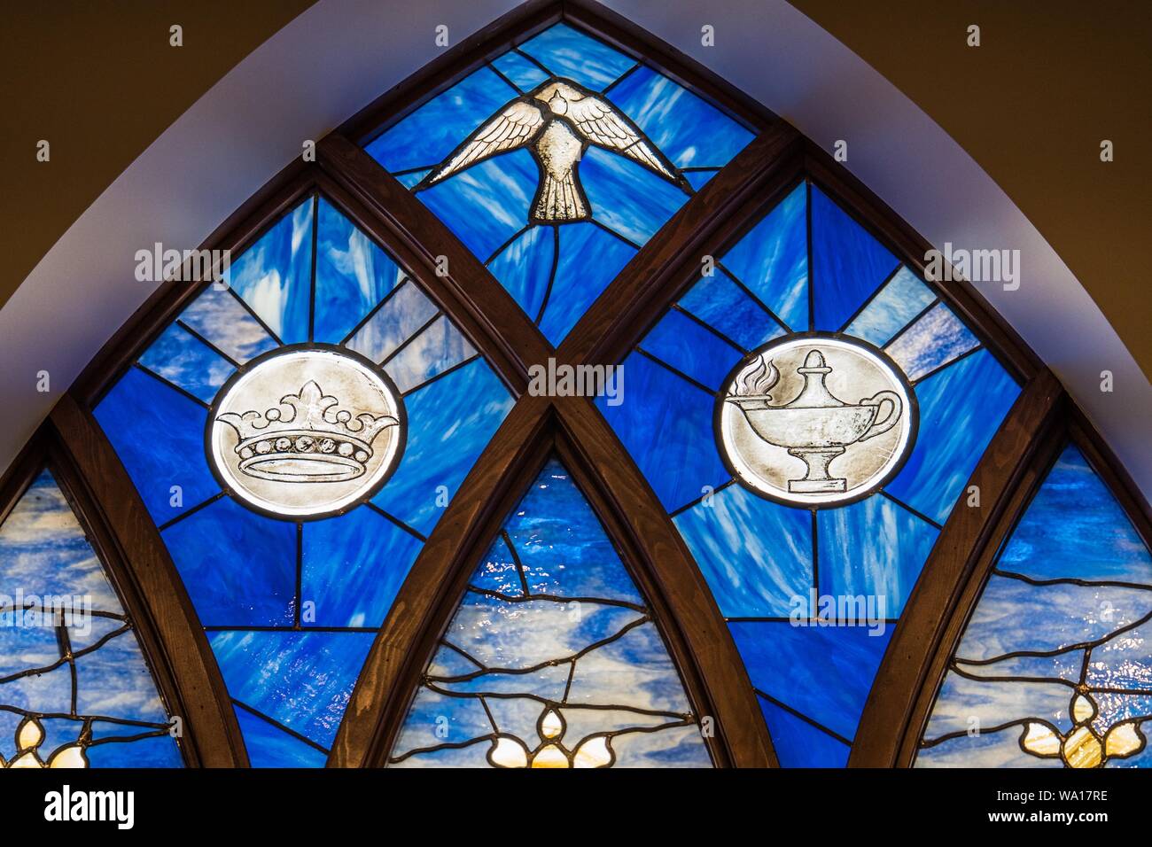 Beautiful design of a Christian church colorful windows Stock Photo - Alamy
