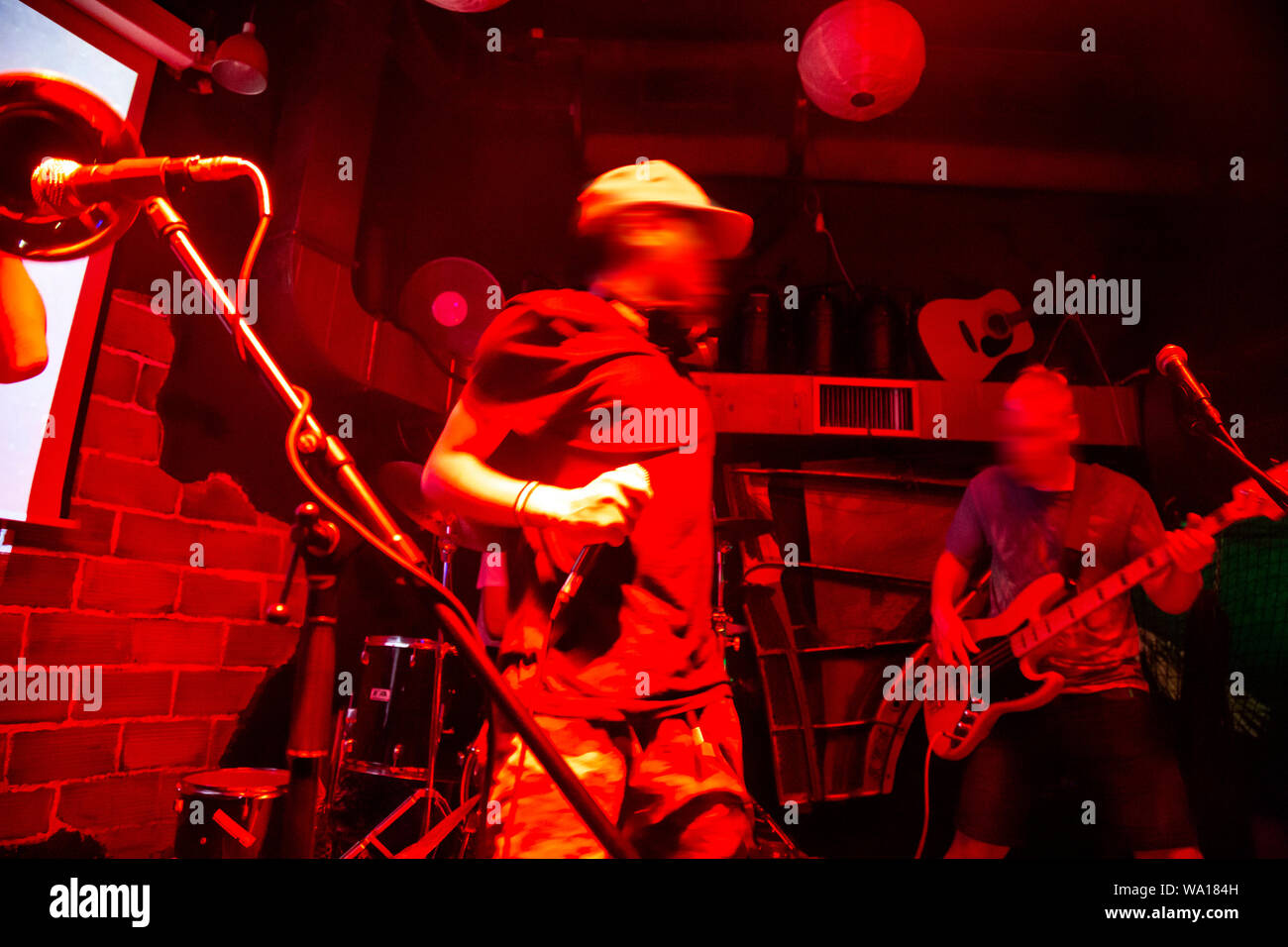 Musicians performing their music in city center night club bar Stock ...