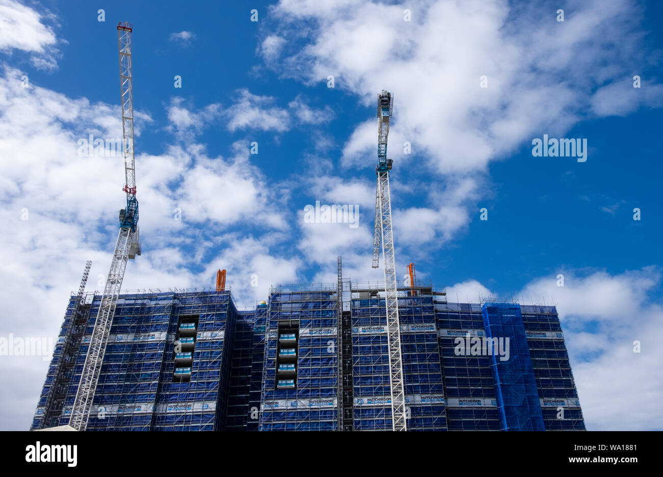 Low angle of highrise buildings under construction in Brisbane ...