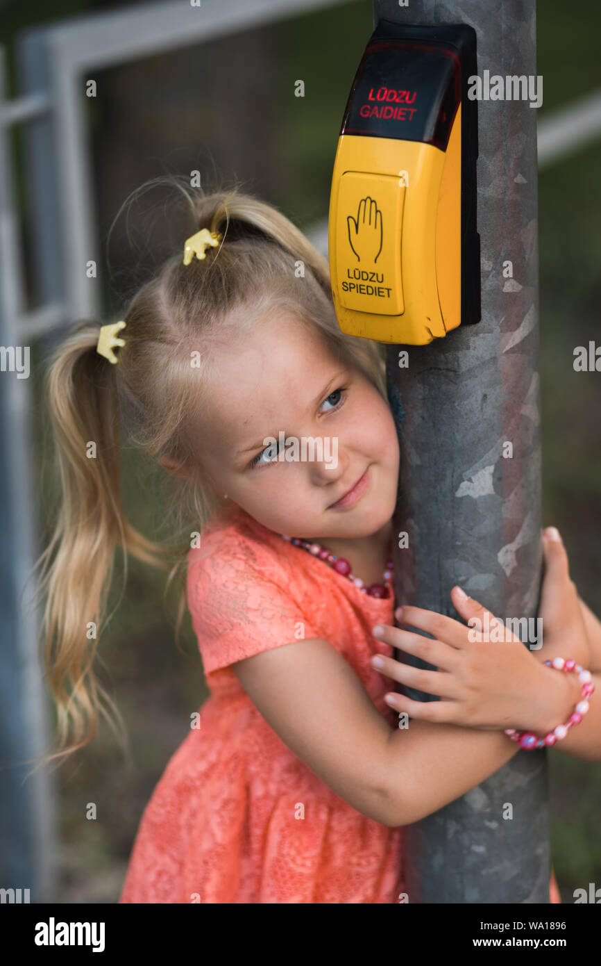 Kid pushing button hi-res stock photography and images - Alamy