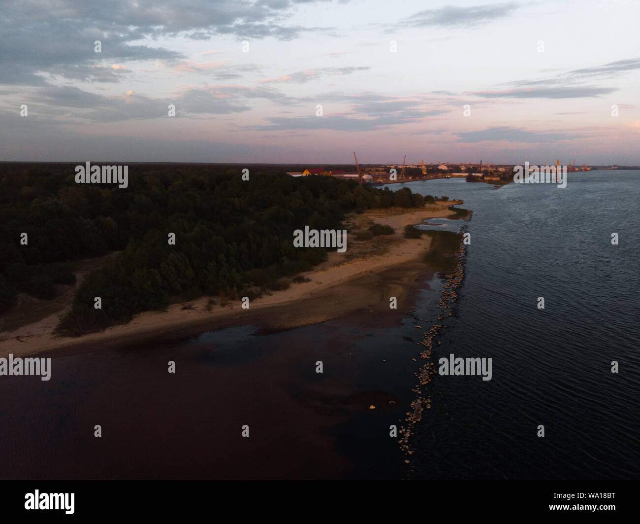 Beautiful aerial Riga port and river Daugava lanscape shots from drone ...