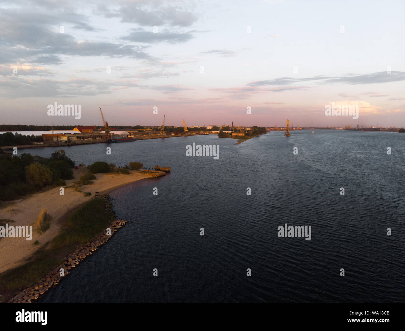 Beautiful aerial Riga port and river Daugava lanscape shots from drone ...