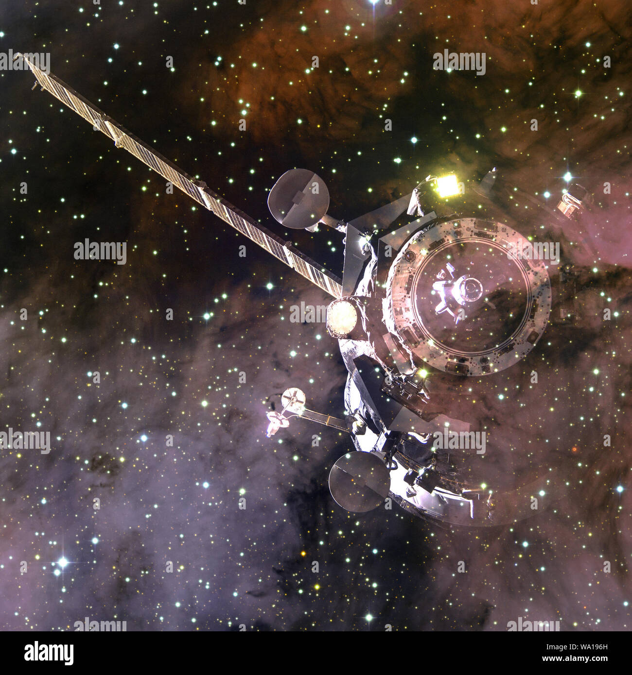 Space shuttle. Infinite space background with nebulas and stars ...