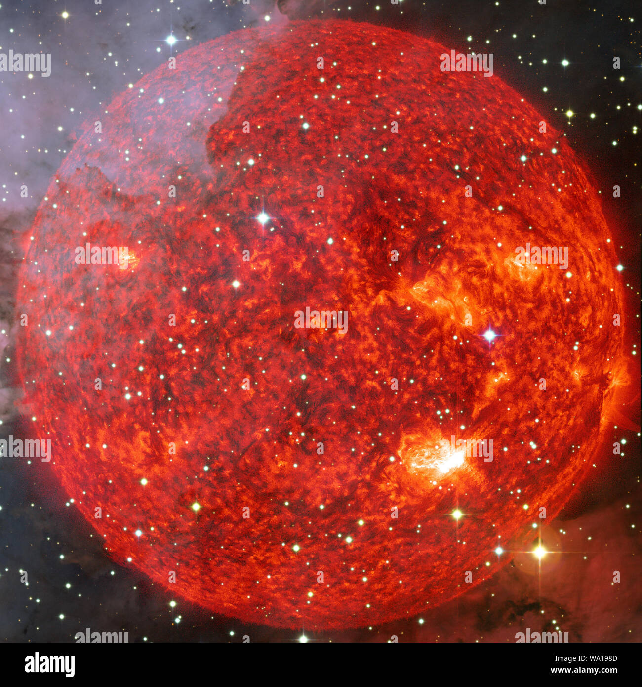 Extremely hot star. Flaring of Sun. Beauty of endless universe ...