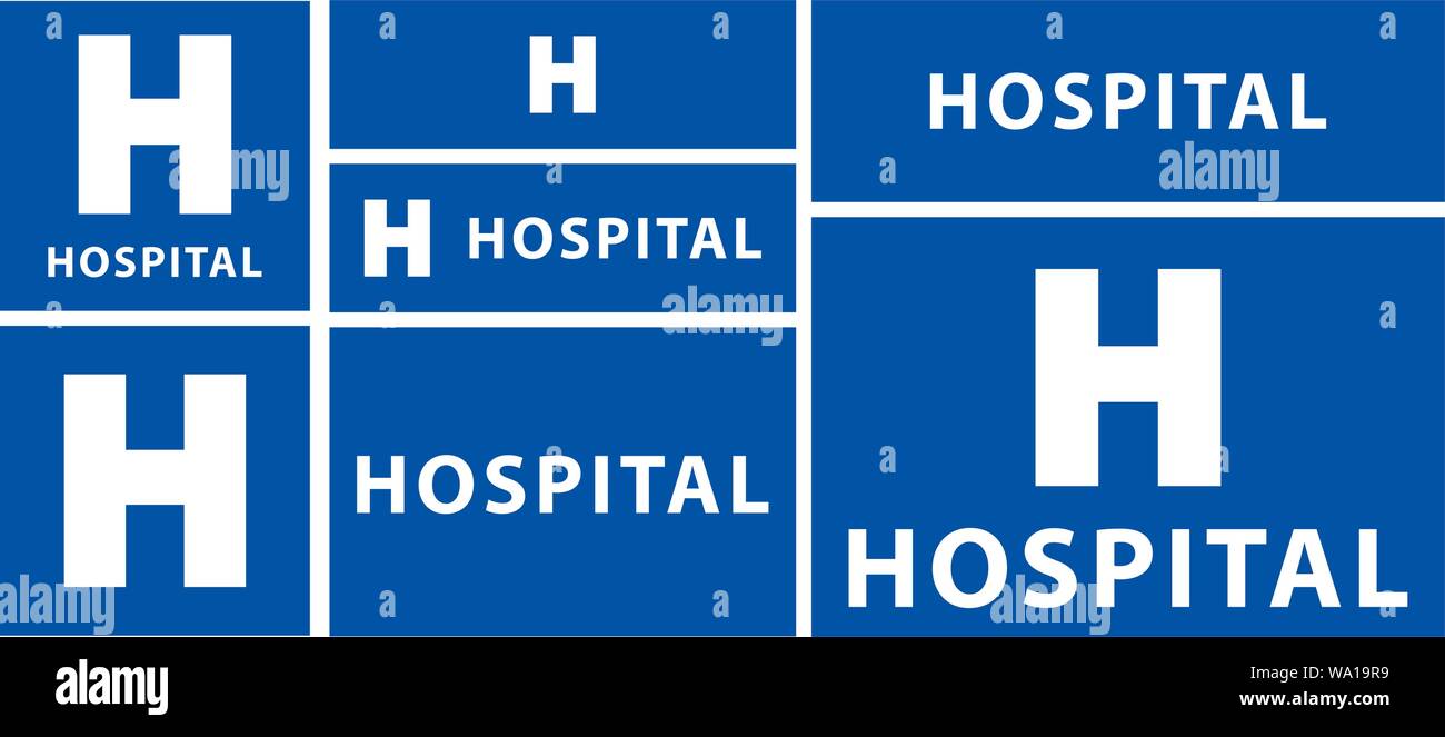 Hospital text and icon, blue color isolated background Stock Vector ...