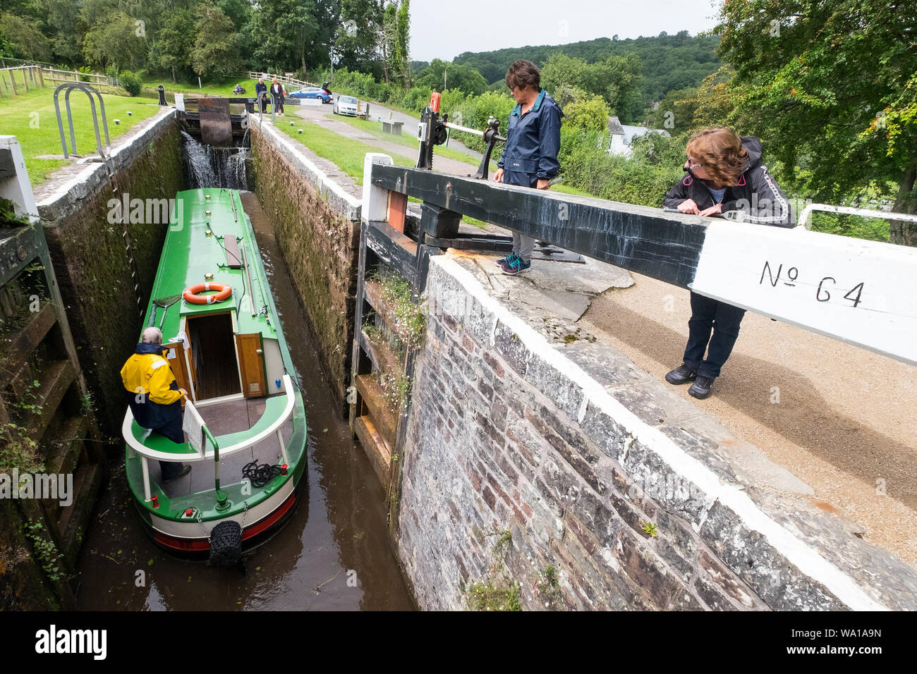 Navigating a Lock on the Monmouth and Brecon Canal, Brecon Beackons ...