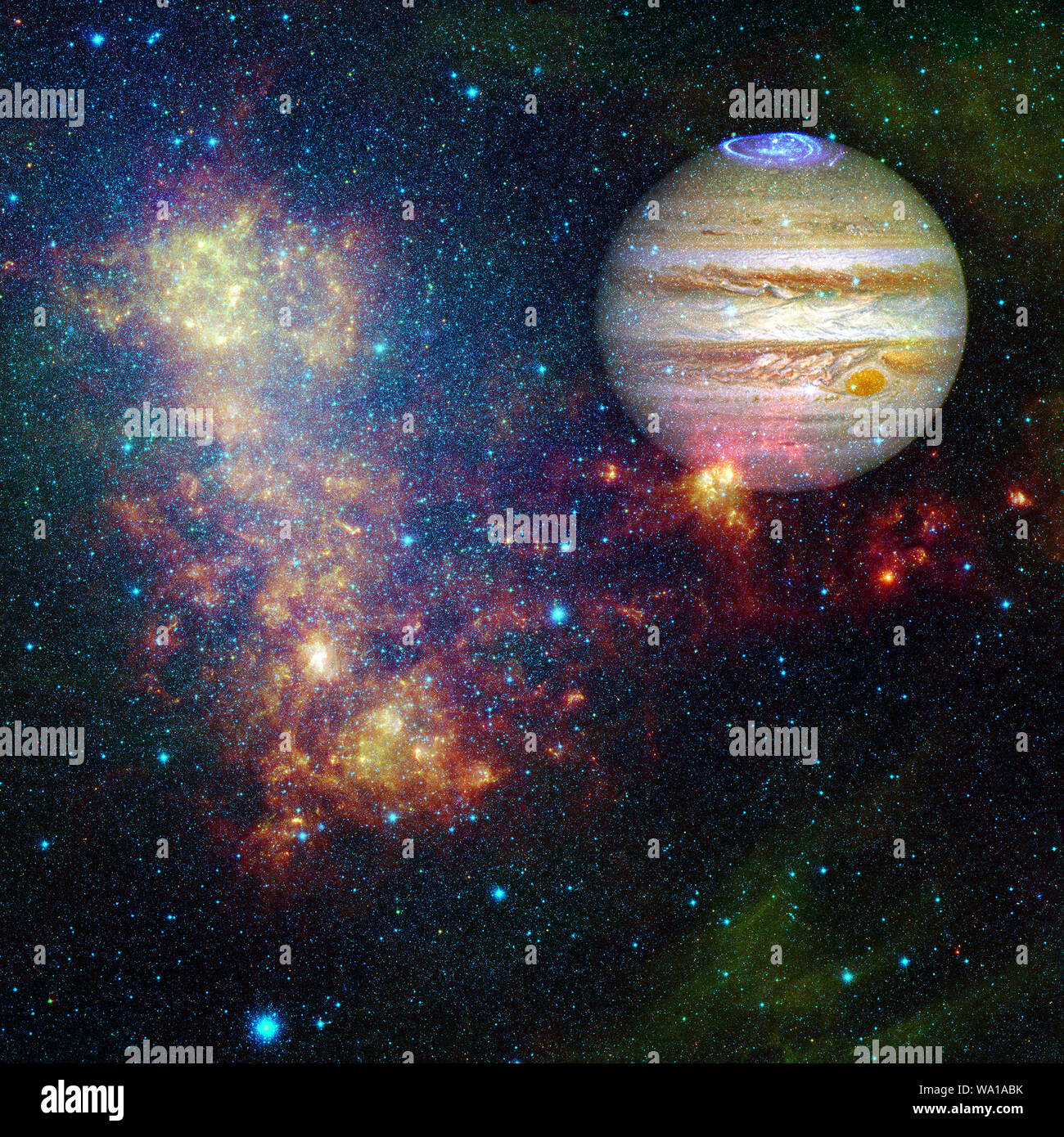 Planet Jupiter in the colorful starry universe. Elements of this image ...
