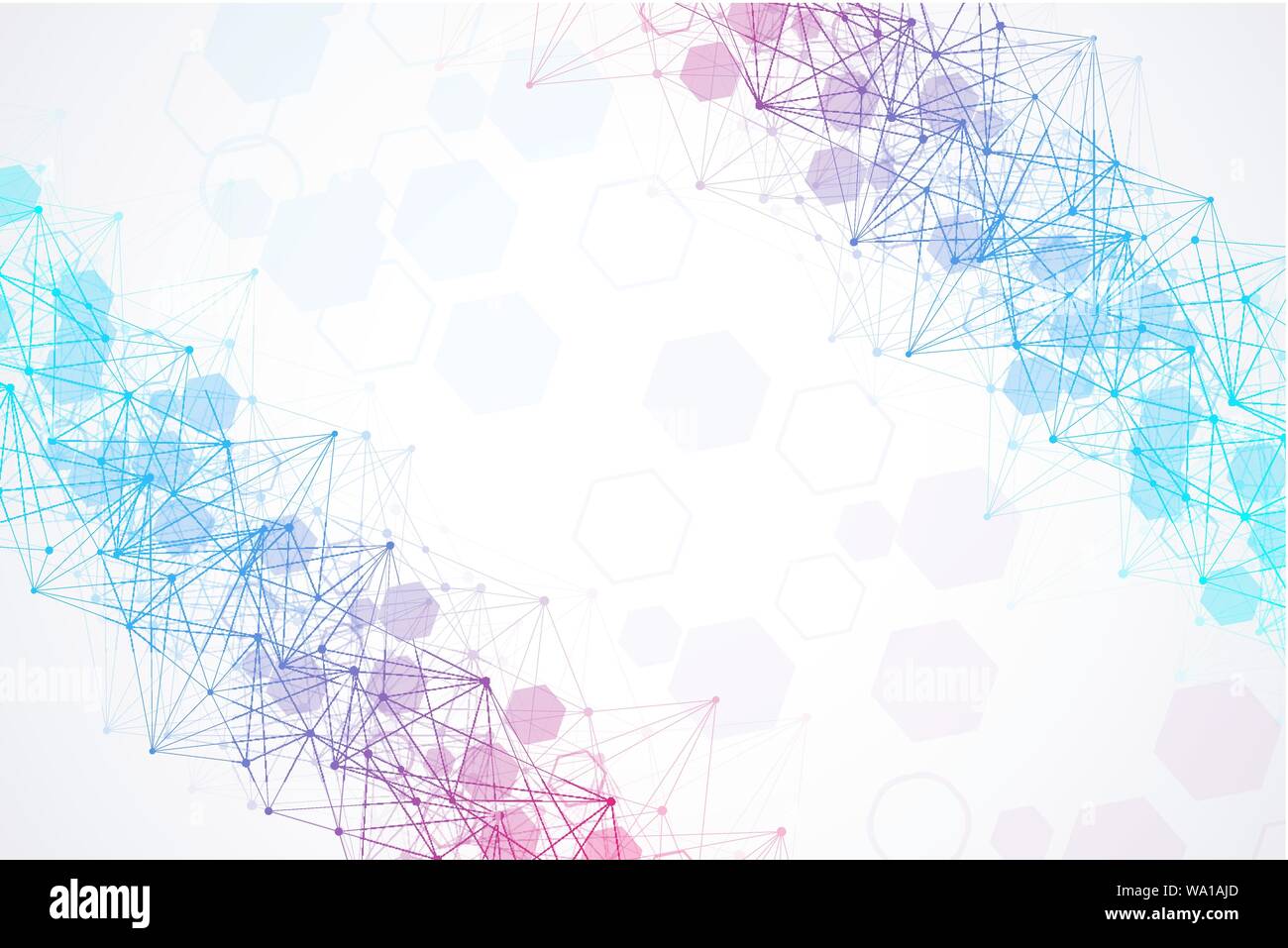 Science network pattern, connecting lines and dots. Technology hexagons ...