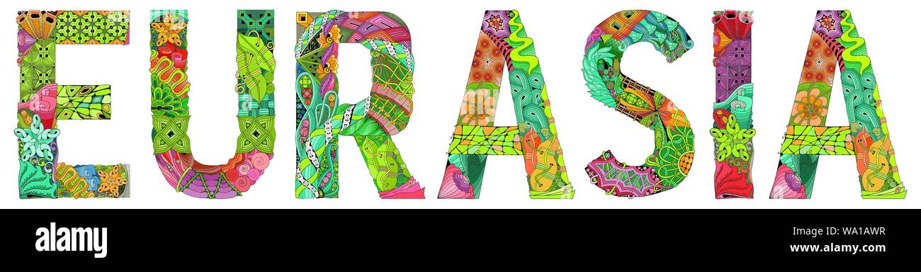 Hand-painted art design. Hand drawn illustration word Eurasia for t ...