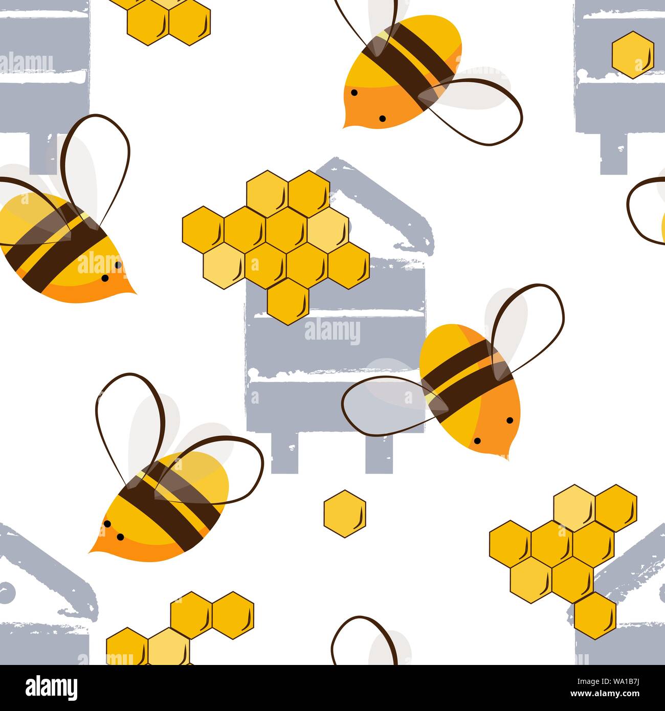 Cute seamless pattern with flying bees and honey bees. Vector ...