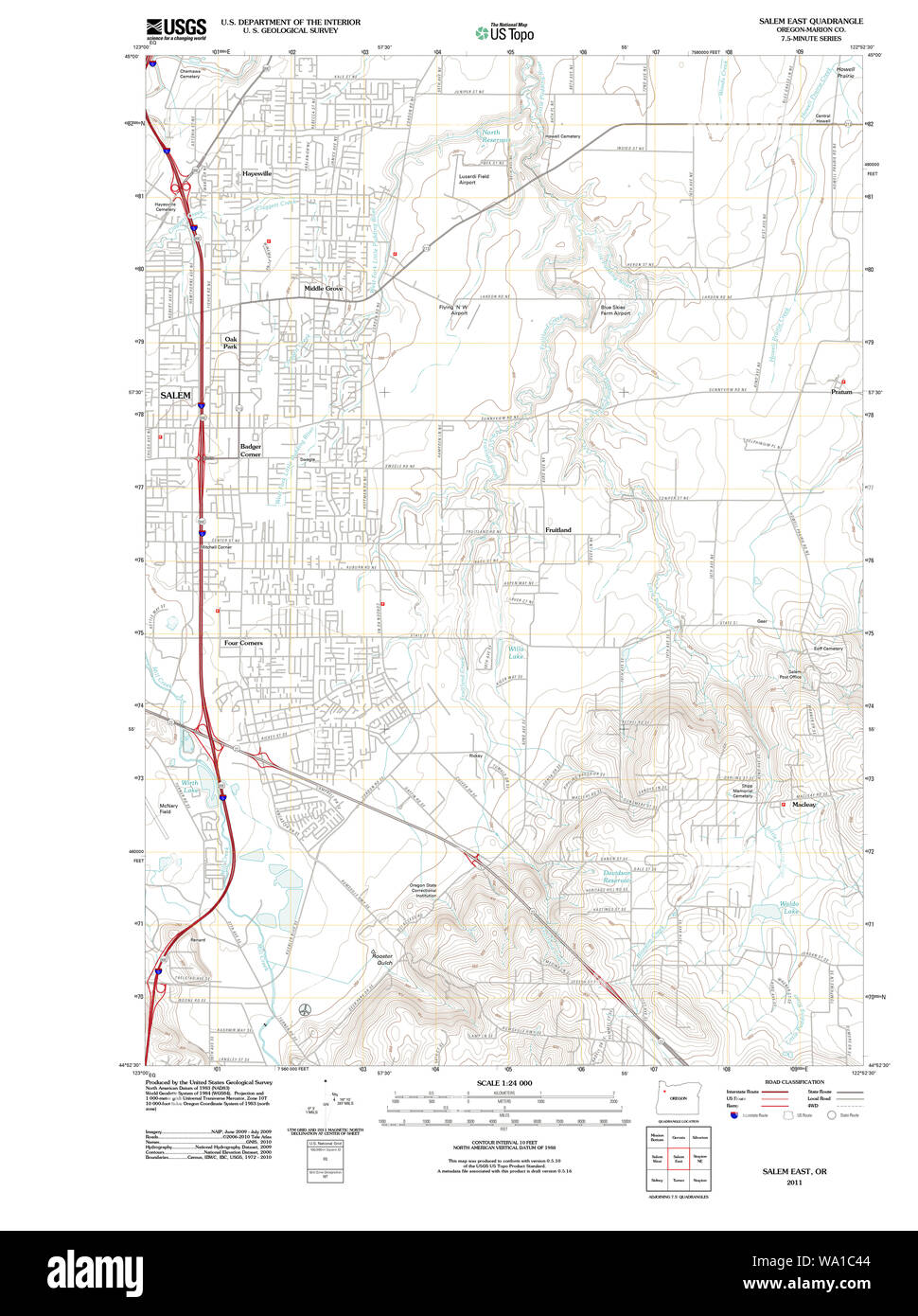 USGS Topo Map Oregon Salem East 20110912 TM Restoration Stock Photo - Alamy