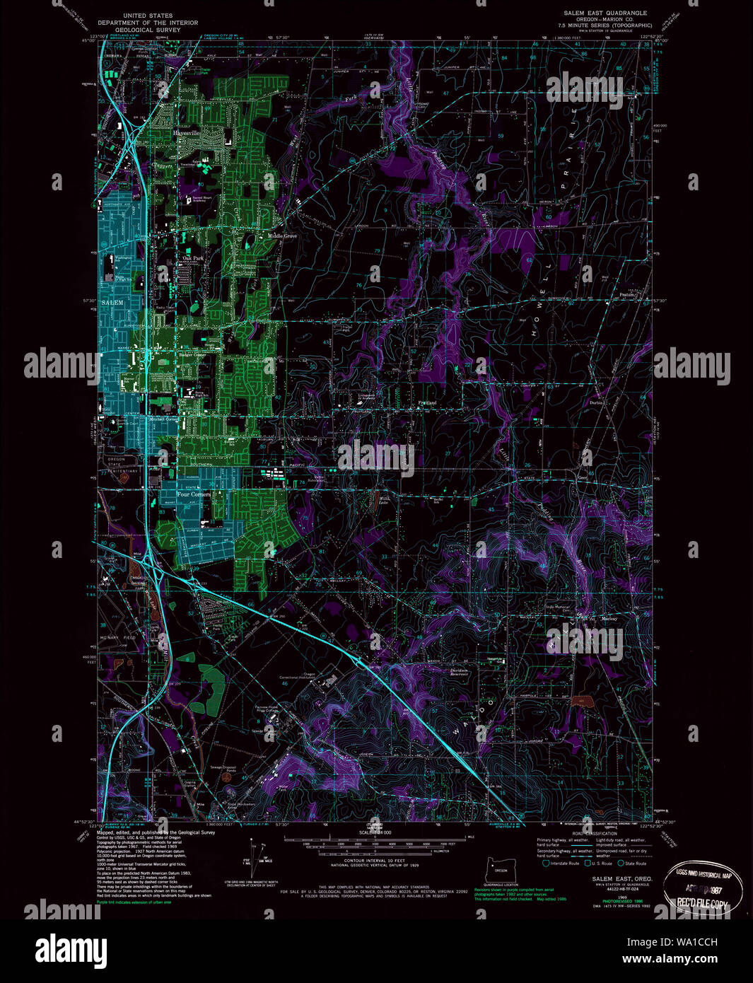 USGS Topo Map Oregon Salem East 281363 1969 24000 Inverted Restoration ...