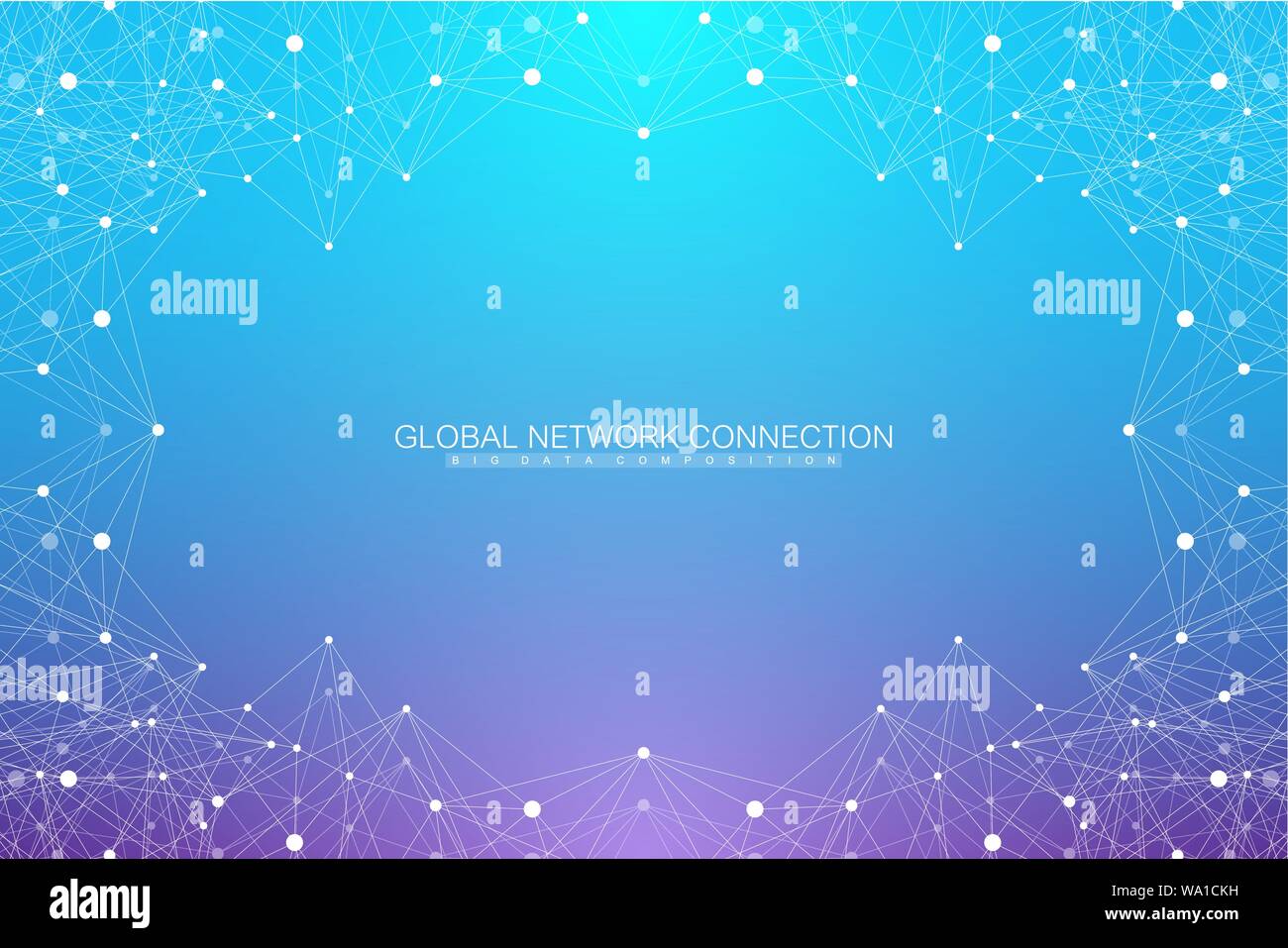 Technology abstract background with connected line and dots. Big data visualization. Perspective ...